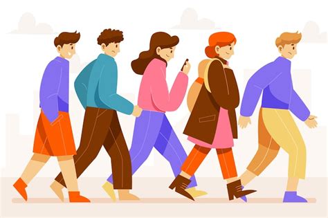 Cartoon Group Of People Walking Cartoon Illustration Of A Group Of