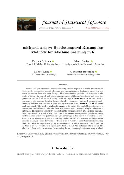 Pdf Mlr3spatiotempcv Spatiotemporal Resampling Methods For Machine
