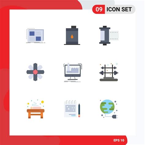 Mobile Interface Flat Color Set Of 9 Pictograms Of Digital Decoration Oil Design Roll Editable