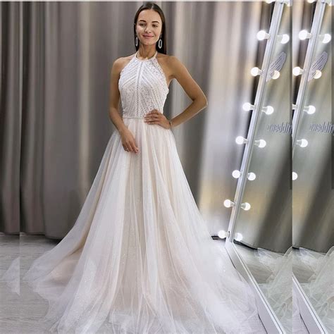 White Lace Halter Wedding Dresses