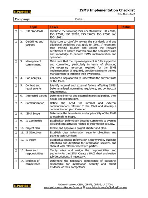 Isms Implementation Checklist Pdf Information Security Business