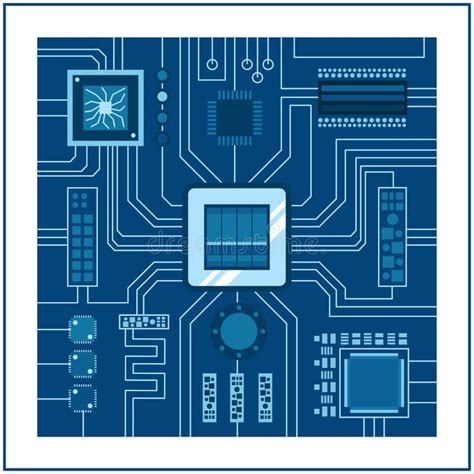 Computer Ic Chip Template Microchip On Detailed Printed Circuit Board Stock Vector