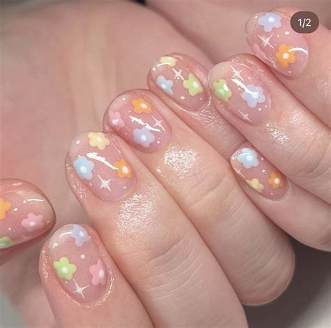 Flower Nails Regular Nail Art Short Nail Inspo Flower