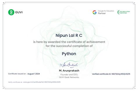 Finished Python Course With Guvi Nipun Lal Rc Posted On The Topic
