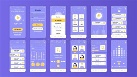 Set Of Ui Ux Gui Screens Music App Flat Design Template For Mobile