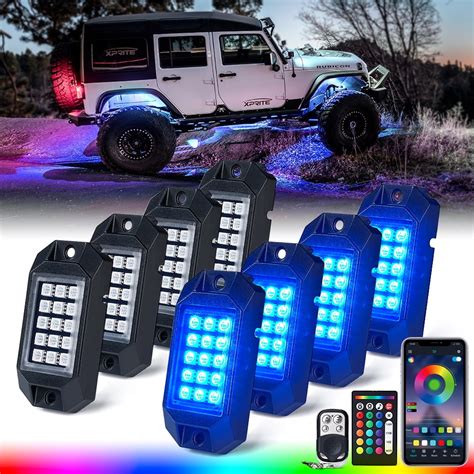 Xprite Discovery Rgb Led Rock Lights Underglow Neon Kit With Remote And Bluetooth 8pc