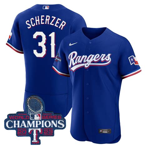 Max Scherzer Mens Texas Rangers 2023 World Series Champions Flex Base V3 Royal Jersey All