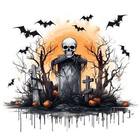 Premium Ai Image A Cartoon Illustration Of A Graveyard With A