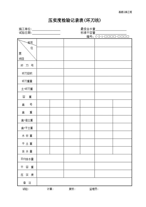 高速路压实度检验记录表 环刀法 土木在线