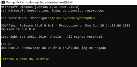 Erro No Comando Sqlplus Systemsystemnew Administração Do Oracle Database Criação E