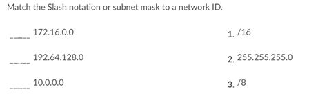 Solved Match The Slash Notation Or Subnet Mask To A Network