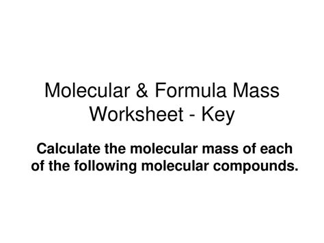 Molecular Weight Molar Mass Worksheet