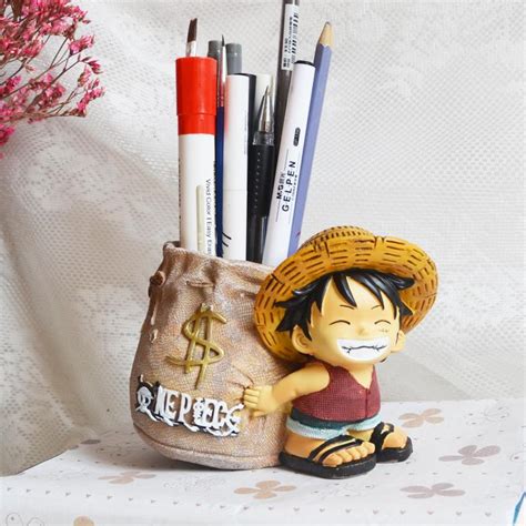 애니메이션 원피스 루피 수지 사무실 펜 홀더 책상 연필 냄비 홀더 액션 피규어 크리에이티브 학생 학습 문구 10cm Aliexpress
