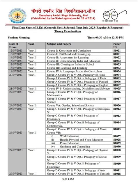 Crsu University Date Sheet Rp Shiksha Group Of Education Facebook