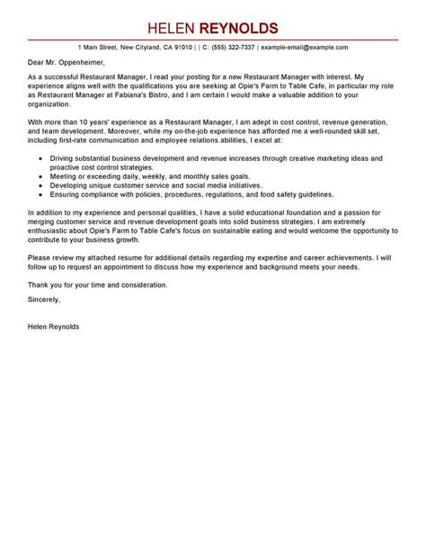 Cover Letter Sample For Restaurant General Manager At Charles Lindquist