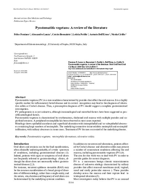 Pdf Pyostomatitis Vegetans A Review Of The Literature