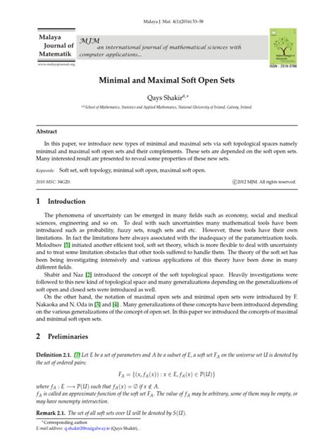 Minimal And Maximal Soft Open Sets Pdf Mathematics Topology