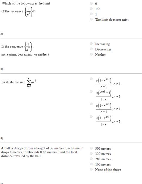 Solved Which Of The Following Is The Limit Of The Sequence