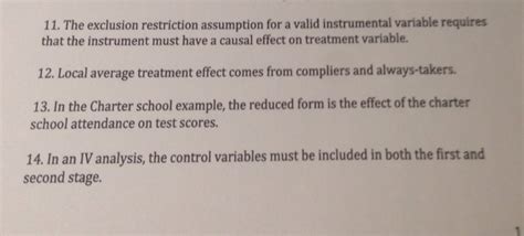 Solved The Exclusion Restriction Assumption For A Valid