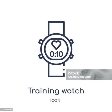 체육관 및 피트 니스 개요 컬렉션에서 선형 훈련 시계 아이콘입니다 얇은 라인 훈련 시계 아이콘 흰색 배경에 고립입니다 트레이닝 시계 트 렌 디 일러스트레이션 0명에 대한