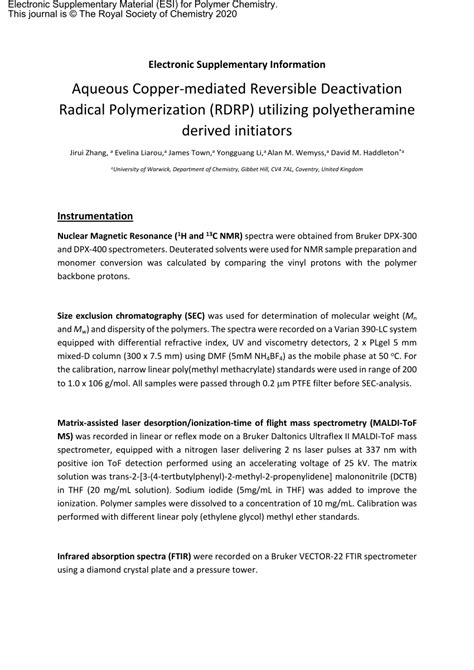 Pdf Aqueous Copper Mediated Reversible Deactivation Radical Polymerization Rdrp Utilizing