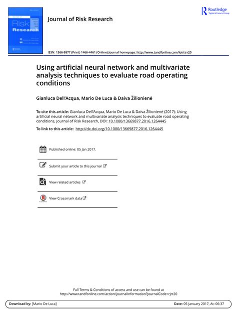 Pdf Using Artificial Neural Network And Multivariate Analysis Techniques To Evaluate Road