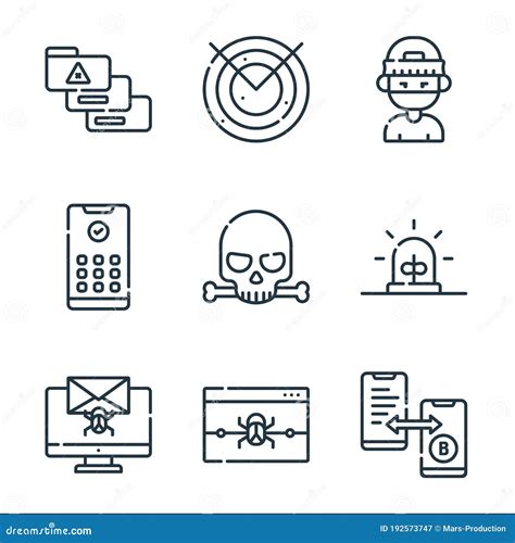 Hacker Line Icons Linear Set Stock Vector Illustration Of Danger