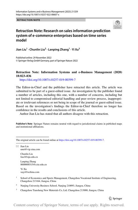 Retraction Note Research On Sales Information Prediction System Of E Commerce Enterprises Based