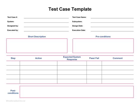 Free Test Case Templates Word And Excel