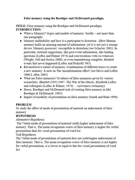 Experiment 02 Semester V False Memory Experiment Pdf Memory