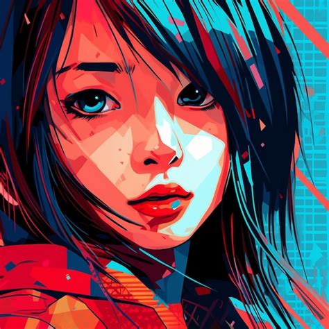 A Close Up Of A Woman With A Red Jacket And Blue Eyes Generative Ai Premium Ai Generated Image