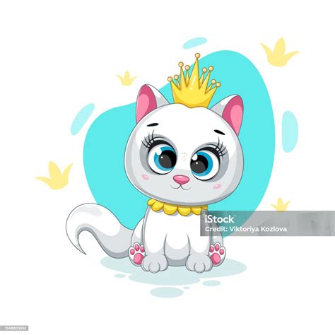 Ilustración De Linda Princesa Gatita Con Una Hermosa Corona Real Y Más