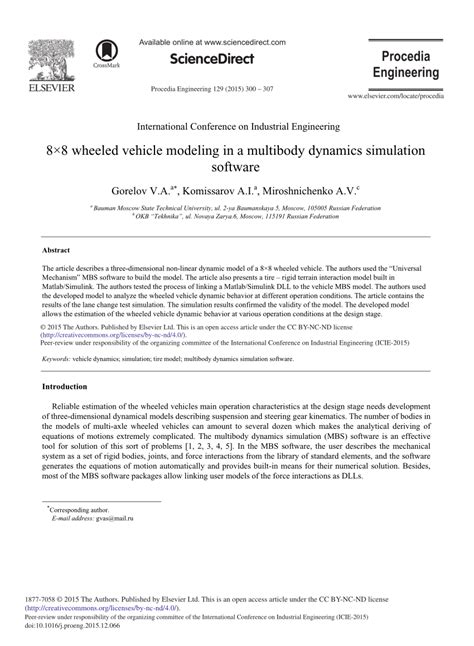 Pdf 8×8 Wheeled Vehicle Modeling In A Multibody Dynamics Simulation Software