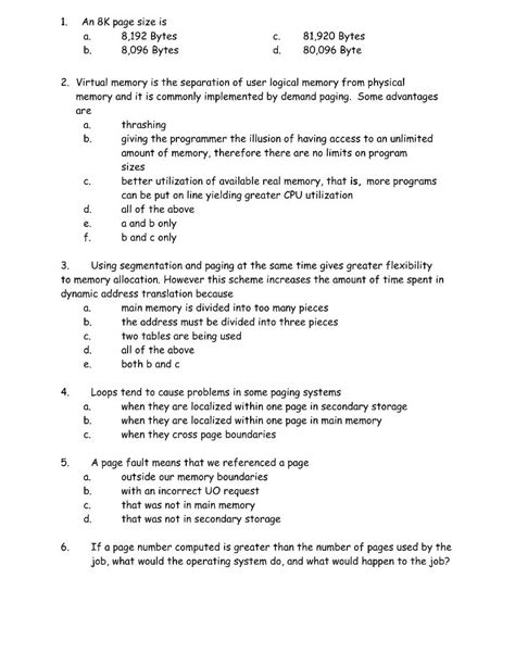 Solved 1 An 8k Page Size Is A 8192 Bytes B 8096 Bytes