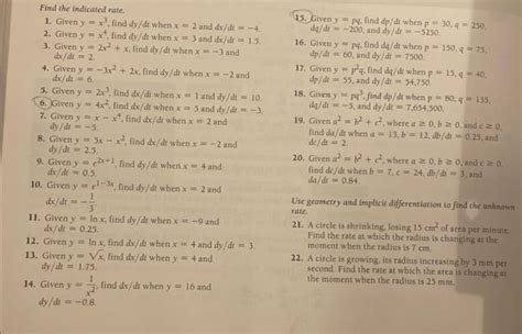 solved find the indicated rate 1 given y x3 find dy dt
