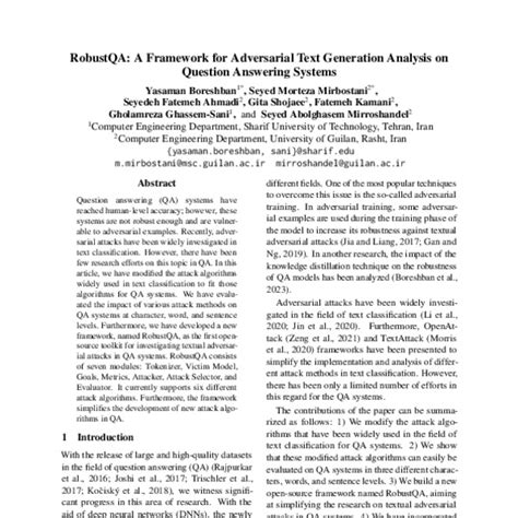 Robustqa A Framework For Adversarial Text Generation Analysis On