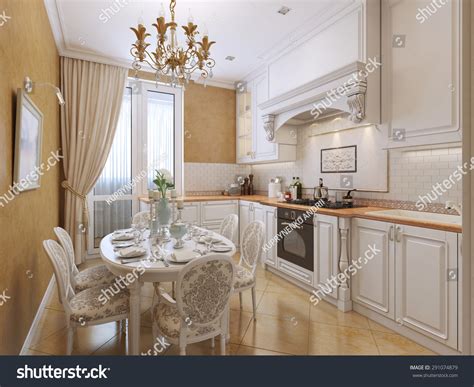 Kitchen Classical Style Dining Table White Stock Illustration 291074879