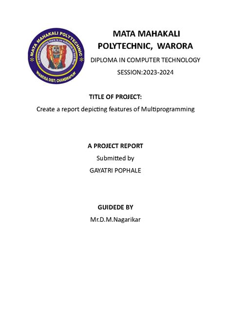 Microproject Osy Mata Mahakali Polytechnic Warora Diploma In