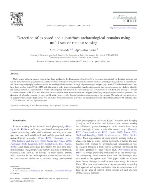 Pdf Detection Of Exposed And Subsurface Archaeological Remains Using Multi Sensor Remote Sensing