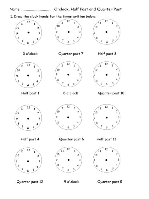 Oclock Half Past Quarter Past Draw The Time Worksheet Pdf