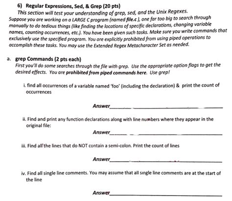 Solved 6 Regular Expressions Sed And Grep 20 Pts This