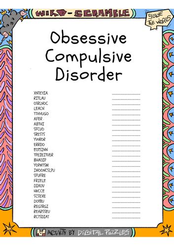 Obsessive Compulsive Disorder Word Scramble Puzzle Worksheet Activity