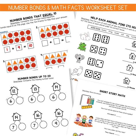 Number Bonds And Math Facts Addition And Subtraction Worksheet Set