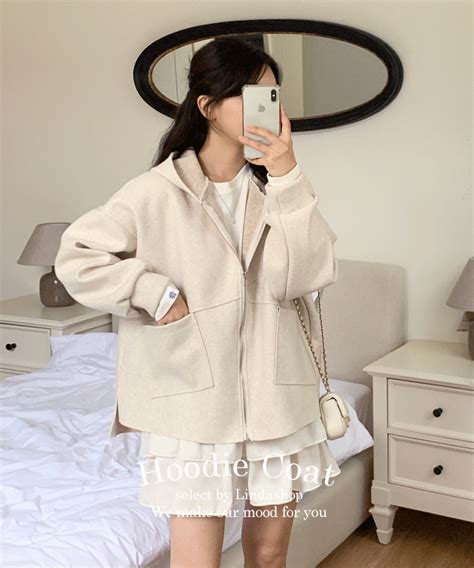 아방핏귀염주의 둘루아 모직 사이드 트임 언발 후드코트 3color 모직코트 숏코드 포켓코트 에이블리