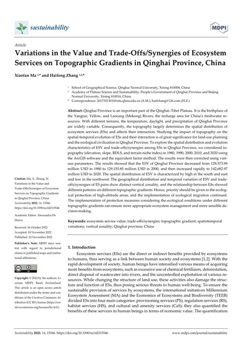 Pdf Variations In The Value And Trade Offssynergies Of Ecosystem Services On Topographic