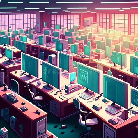 3d Illustration Of A Large Computer Room With A Lot Of Monitors Ai Generated Stock Illustration