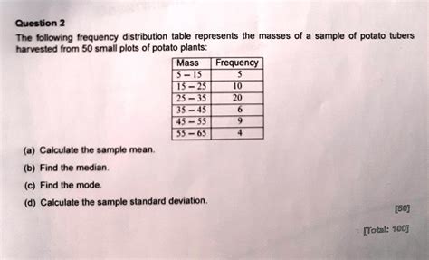 solved question 2 the following frequency distribution table