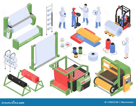 Textile Production Facilities Set Vector Illustration 139855768