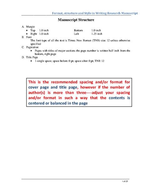 2 Thesis Format 1 Manuscript Structure A Margin Top 1 Inch Bottom 1 Inch Right 1 Inch Left 1