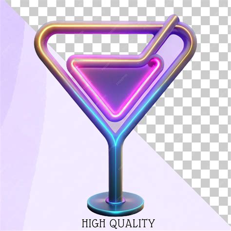 3d Neon Martini Glass Render With A Purple And Blue Gradient Premium